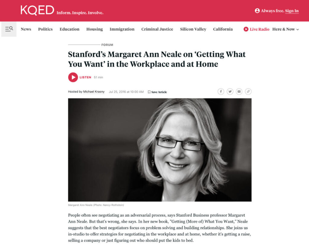 Stanford’s Margaret Ann Neale | Getting More of What You Want by ...